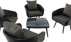 Lounge souprava Ameland plochý ratan anthrazit 45 cm (tmavě šedá) – černá