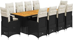 11dílný zahradní bistro set s poduškami černý polyratan 3277272