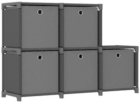 Výstavní police 5 přihrádek s boxy šedé 103x30x72,5 cm textil 322605