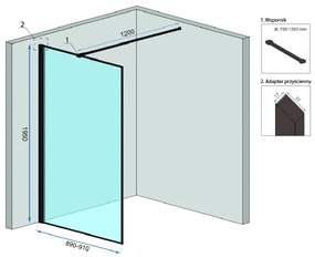 Bezrámová sprchová zástěna REA BLER 90 cm + police a věšák EVO, černá/transparent - bez vaničky