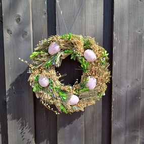 Velikonoční věnec na dveře 30 × 30 × 8 cm, plast a proutí, venkovní