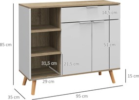 HOMCOM Moderní obývací pokoj komoda s kuchyňskou komodou, 1 zásuvka, 2 tichá dvířka a nastavitelné police do jídelny, chodby a ložnice 95x35x85 cm Bí…