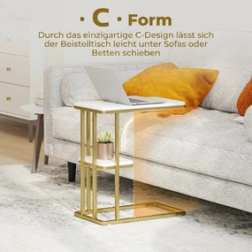 HOMCOM Odkládací stolek, úzký C-tvarovaný konferenční stolek s úložným prostorem, moderní noční stolek pro malé místnosti, 50 x 30 x 57,5 cm