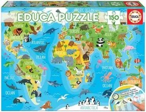 EDUCA Puzzle Mapa se zvířaty světa / 150 dílků / od 6 let