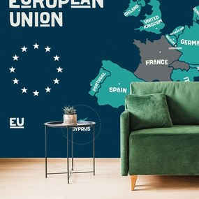 Tapeta naučná mapa s názvy zemí EU - 225x150 cm