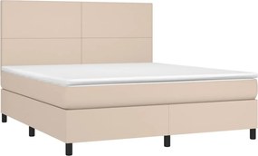 Box spring postel matrace a LED cappuccino 180x200cm umělá kůže 3135842