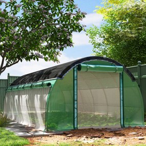 Outsunny Fóliovník 6×3×2 m, tunelový skleník se stínící sítí, rolovací stěny, ocelová konstrukce, zelený