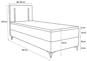 Jednolůžková postel 80 cm Ortega Bonell (světlomodrá) (s roštem, s úl. prostorem) (s LED osvětlením). 1082576