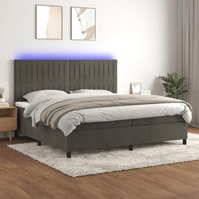 Box spring postel s matrací a LED tmavě šedá 200x200 cm samet,  3136264