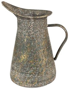 Šedý antik plechový dekorační džbánek se zlatou patinou - 21*15*25 cm