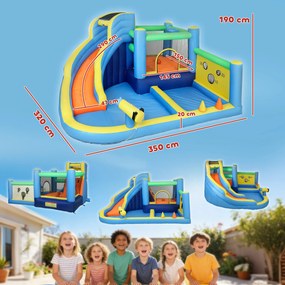 AIYAPLAY Skákací hrad s fukarem 9v1, vodní park, skluzavka, trampolína, bazén s míčky, Oxford, vícebarevný