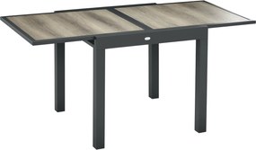 Zahradní stůl Outsunny, jídelní stůl s rozkládací deskou, stůl na terasu se vzhledem dřeva, hliníkový stůl na balkon, béžová+šedá, 160 x 80 x 75cm| A…