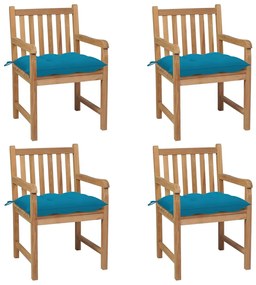 Zahradní židle 4 ks světle modré podušky masivní teak,  3073023