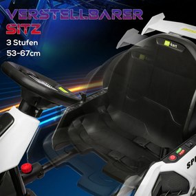 HOMCOM Elektrický Go-Kart pro Děti 6-12 Let 24V 12km/h s Nastavitelným Sedadlem, Drift Go-Kart s Klaksonem, Světly a Hudbou, Bílý