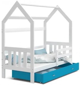 Dětská postel DOMEK 2 se šuplíkem 190x80 cm bílá modrá