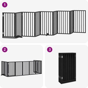 Zábrana pro psy s dvířky skládací 9 panelů černá 450 cm topol 3155544