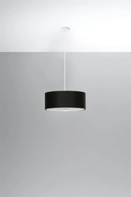 Závěsné svítidlo Skála, 1x černé textilní stínítko, (bílé sklo), (fi 30 cm)
