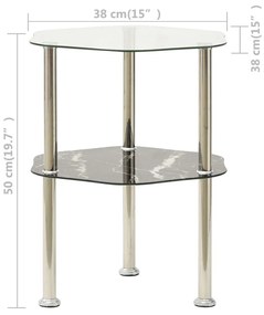 322792 vidaXL 2-Tier Side Table Transparent & Black 38x38x50cm Tempered Glass - Default Title
