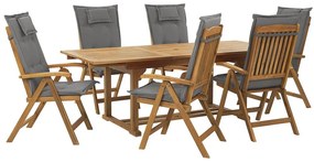Zahradní souprava, dřevěný stůl a 6 židlí s grafitovými polštáři JAVA Beliani