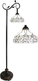 Bílá stojací Tiffany lampa kamínky a ornamenty - 36*25*152 cm E27/max 1*60W