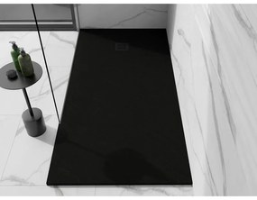 Mexen Stone+, obdélníková vanička z minerálního kompozitu 160 x 70 cm, černá, černá krytka, 44707016-B
