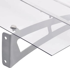 Vchodová stříška stříbrná a průhledná 120 x 90 cm polykarbonát 144828