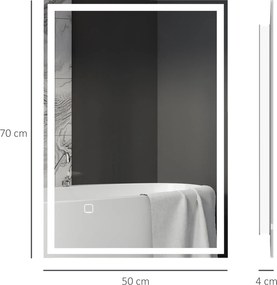 HOMCOM LED koupelnové zrcadlo 80x60cm, nástěnné, bez mlhy, s dotykovým spínačem, IP44 pro moderní koupelny