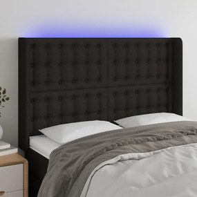 Čelo postele s LED černé 147 x 16 x 118/128 cm textil 3124482