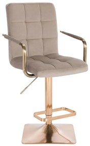LuxuryForm DESIGN Barová židle VERONA GOLD VELUR na zlaté hranaté podstavě - latte