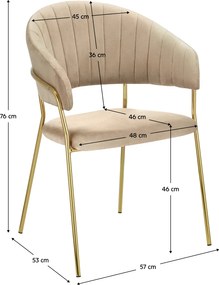 Designové jídelní křeslo DECO - Velvet látka, béžová / zlatá