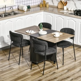 HOMCOM Skládací jídelní stůl na kolečkách se skřínkou a 2 šuplíky 76 x 140 x 74 cm šedý a přírodní dřevo | Aosom