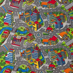 Dětský metrážový koberec Clever town cesty šíře 200cm vícebarevný