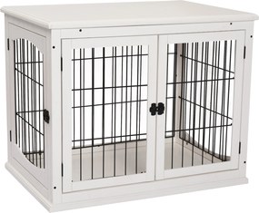 PawHut Psí Klec do Domácnosti, Psí Dům se 2 Vchody, Zámek, Psí Dům pro Malé Psy, Bílá, 58,5 x 81 x 66 cm | Aosom