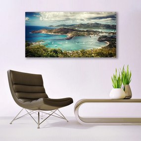 akrylový obraz Záliv Loďky Krajina 120x60 cm