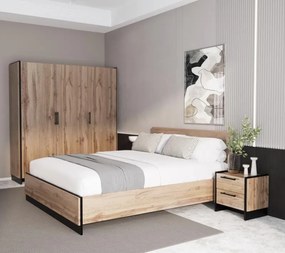 Postel AMONI 160x200, dub wotan/černá Kondela 0000400446
