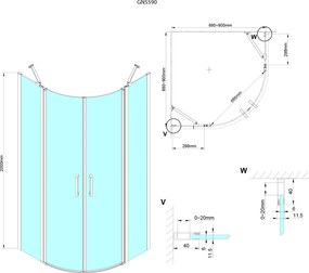 Gelco LORO čtvrtkruhová sprchová zástěna 90 x 90 x 200 cm čiré sklo GN5590