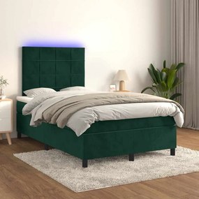 Box spring postel s matrací a LED tmavě zelená 120x190 cm samet 3270314