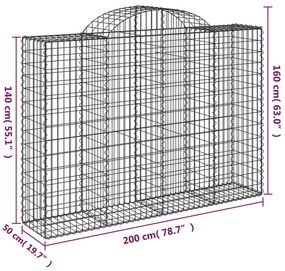 Klenuté gabionové koše 2 ks 200x50x140/160cm pozinkované železo,  3146362