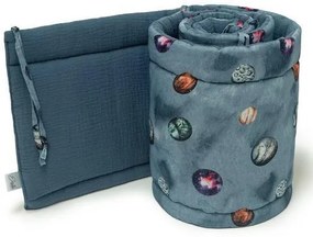 ESITO Luxusní mantinel mušelín do postýlky Planets - modrá / 28 x 180 cm