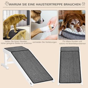 PawHut Rampa pro psy s protiskluzovým kobercem Žebřík pro psy Rampa pro psy do 30 kg Borovicové dřevo Polyester Bílá+Šedá 125 x 40 x 35,5 cm | Aosom