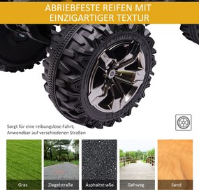 HOMCOM Elektrický čtyřkolka pro děti, 12V 10Ah, čtyřkolka s funkcí vpřed a vzad, 2 motory, USB připojení, MP3 přehrávač, vozidlo pro děti s předním s…