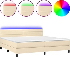 Box spring postel s matrací a LED krémová 200x200 cm textil 3133266