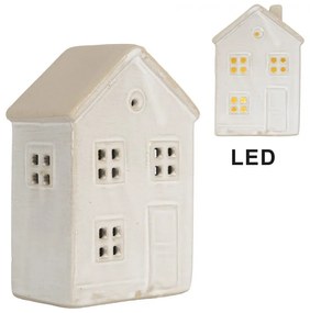 Béžový keramický svítící LED domek - 8*5*12 cm