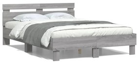 vidaXL Rám postele s čelem a LED osvětlením šedý sonoma 135 x 190 cm
