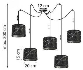 Závěsné svítidlo Werona Spider, 5x černé textilní stínítko se vzorem, s
