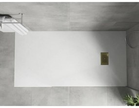 Mexen Hugo, obdélníková sprchová vanička SMC 170 x 80 cm, bílá, zlatá krytka, 42108017-G