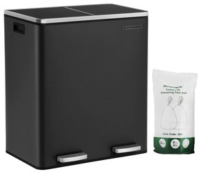 Odpadkový koš na tříděný odpad Songmics LTB60BK, černý, 2 x 30 L