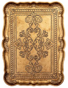Zlato-hnědý plastový obdélníkový podnos s ornamenty - 31*23*2 cm