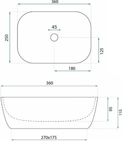 Rea Belinda, umyvadlo na desku 360x250x115 mm, imitace kamene matná, REA-U3321