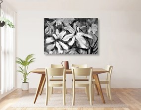 Obraz rozkvetlý akvarelový strom v černobílém provedení - 60x40 cm